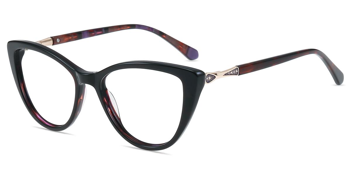 Women Glasses Medium Ac86290 Black Pattern Acetate Cat Eye Frame