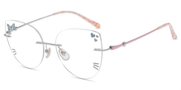Women's Rimless Cat Eye Glasses T10532 in Silver Purple | Firmoo AU