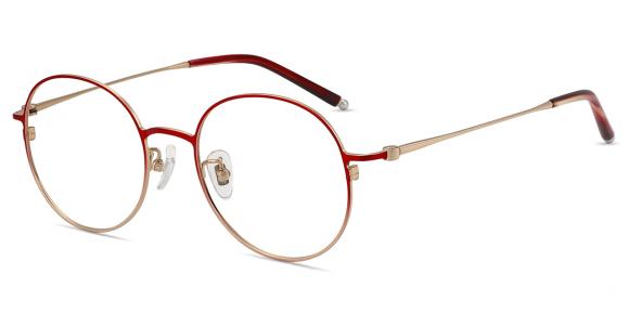 Lunettes de vue Femmes T32992 | Rouge,Or Rose Titane Moyen Rond ...