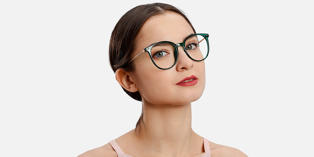 Unisex Glasses Large Shirley20401 | Clear Green Tr Metal Round Frame ...