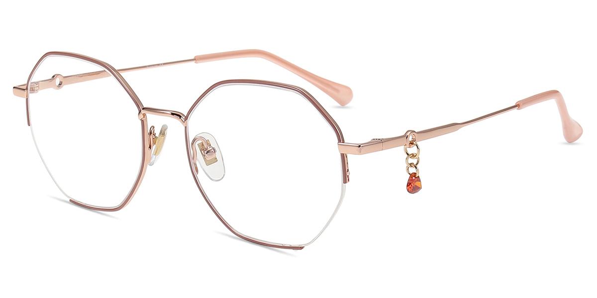 Women Glasses Medium Judy20409 Gold Pink Metal Polygon Frame Firmoo Uk
