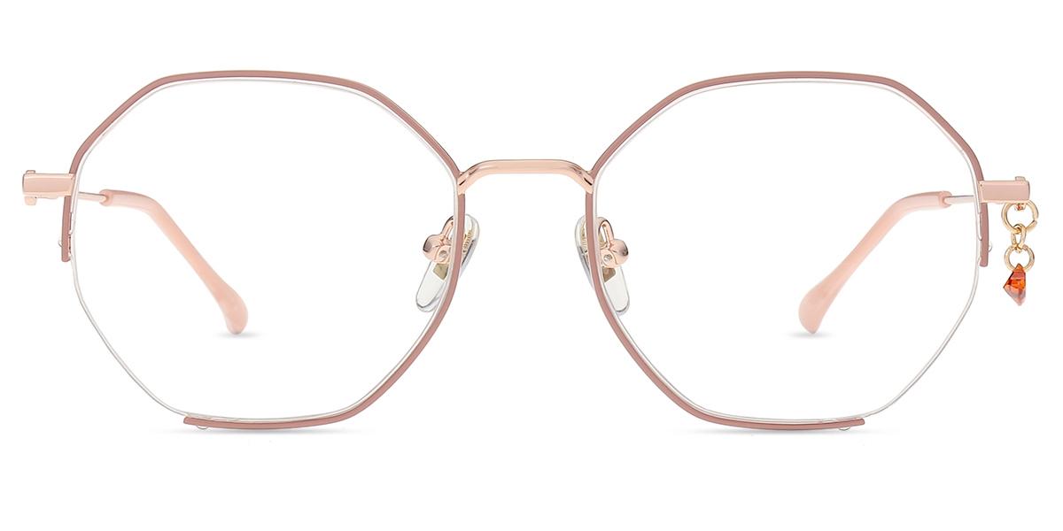 Women Glasses Medium Judy20409 Gold Pink Metal Polygon Frame Firmoo Uk
