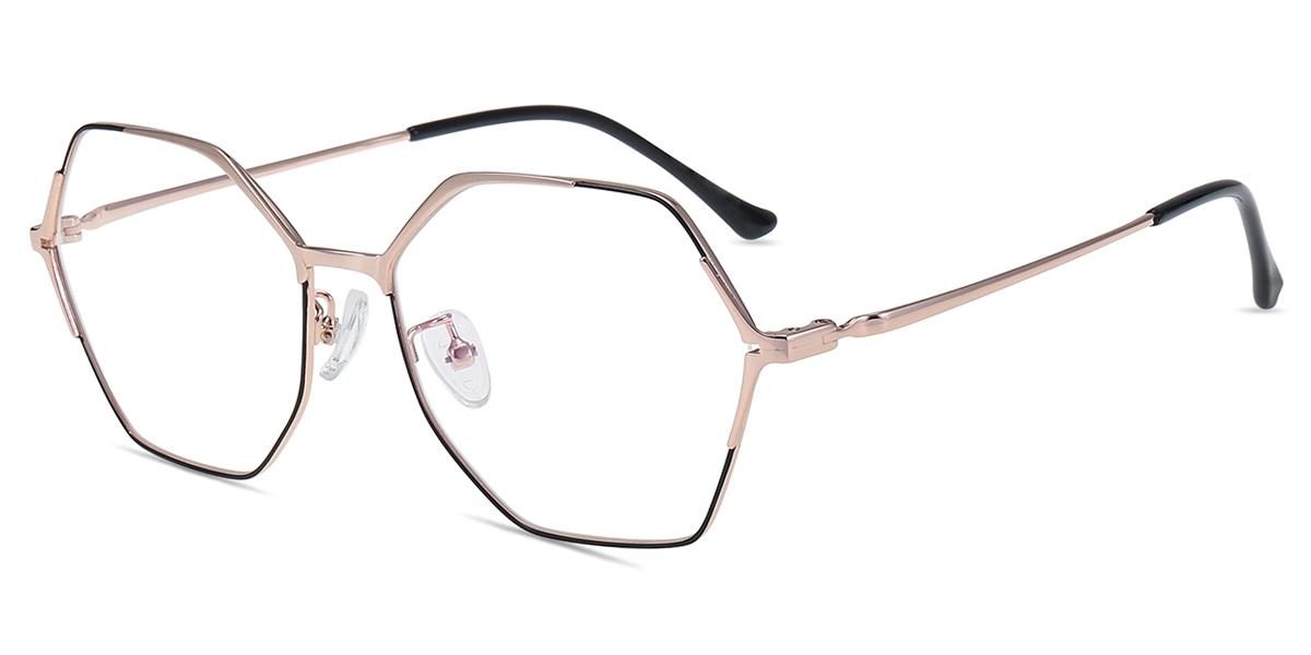 Women Glasses Large M96349 Gold Black Metal Polygon Frame Firmoo Uk