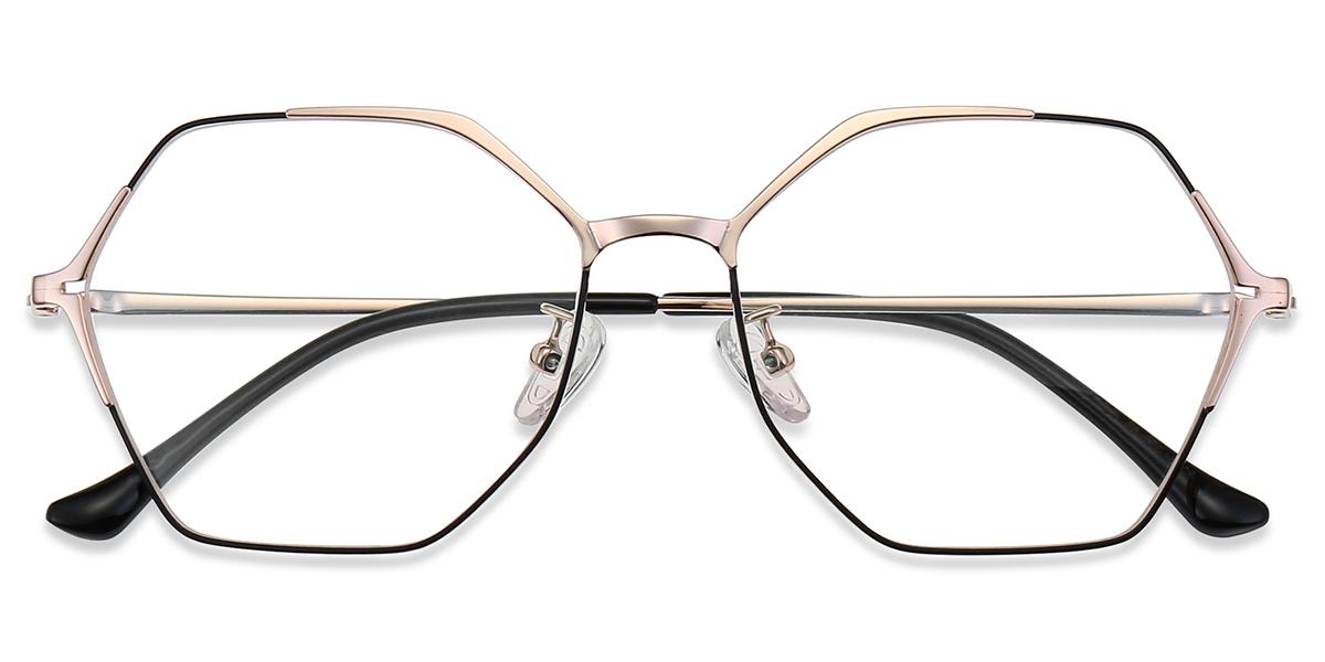 Women Glasses Large M96349 Gold Black Metal Polygon Frame Firmoo Uk
