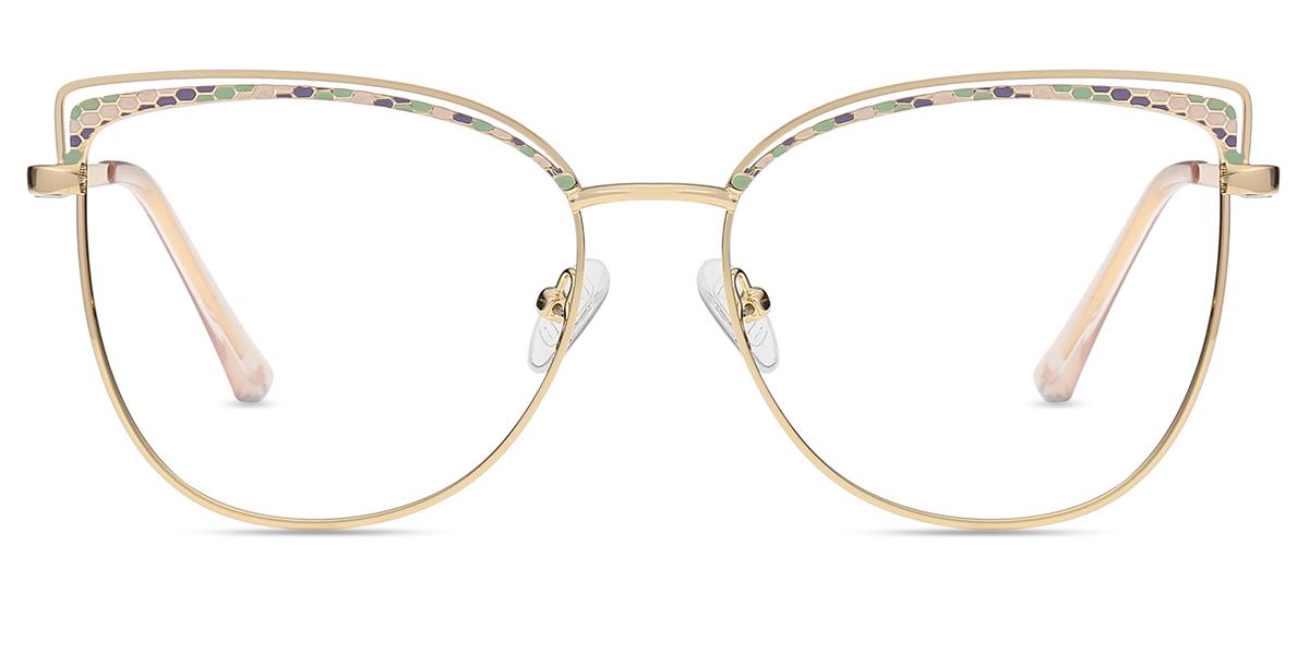 Women Glasses Large M77246 | Gold Metal Cat Eye Frame | Firmoo UK