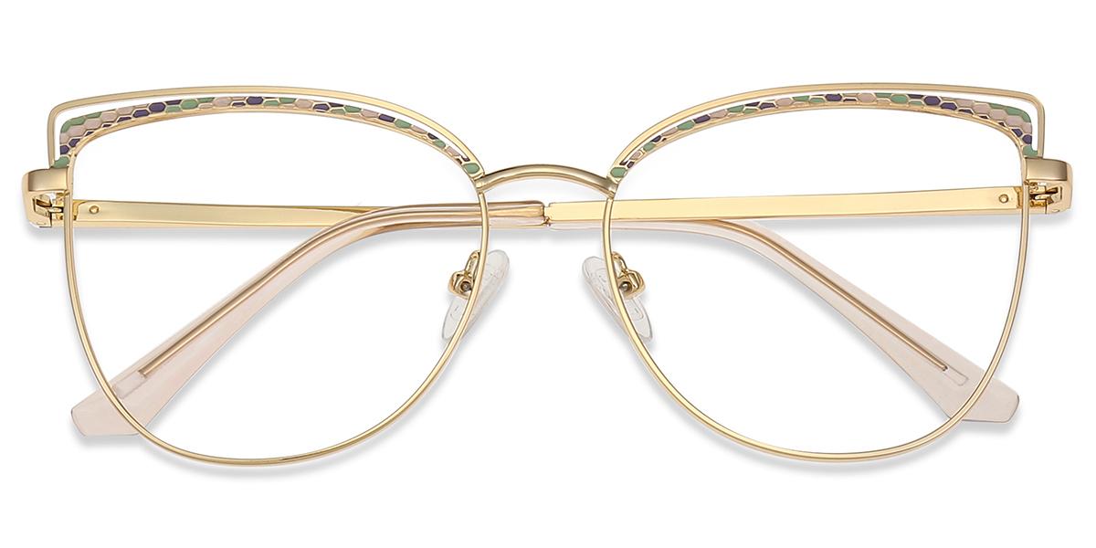 Women Glasses Large M77246 | Gold Metal Cat Eye Frame | Firmoo UK