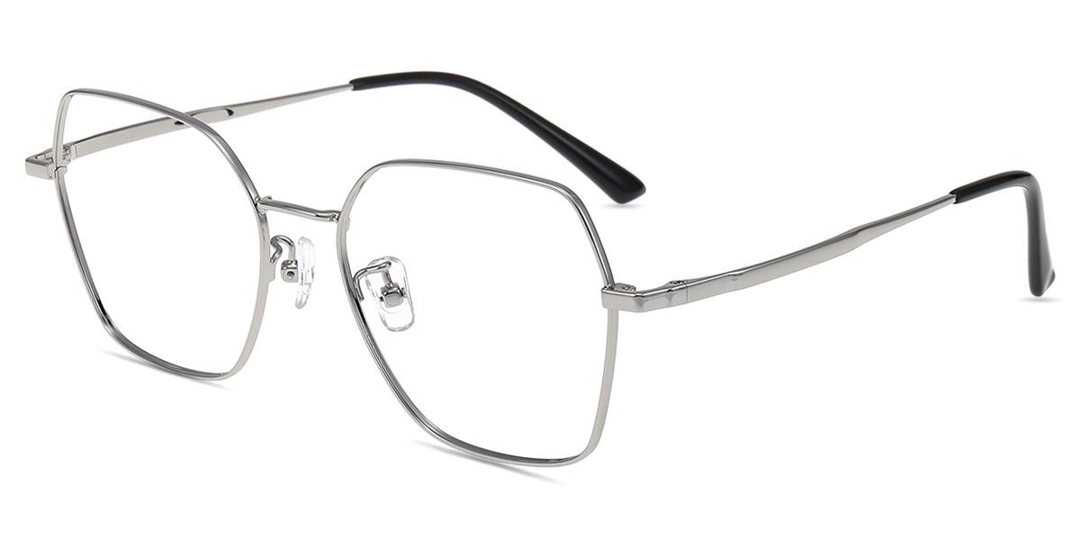 Unisex Glasses Medium M39525 Silver Metal Polygon Frame Firmoo Uk