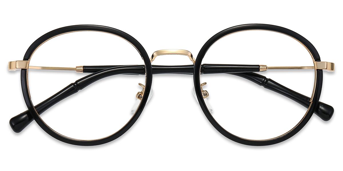 Unisex Glasses Large TM05099 | Black Gold Tr Metal Round Frame | Firmoo UK