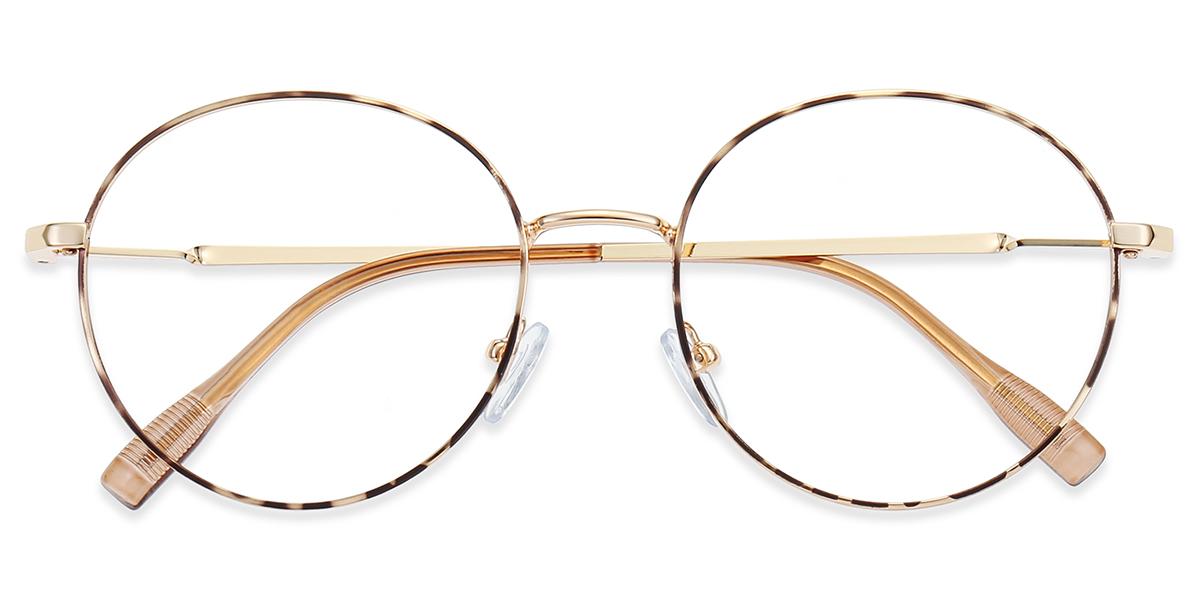 Damen Brillen M78745 | Muster,Gold Metall Groß Rund Fassung | Firmoo DE