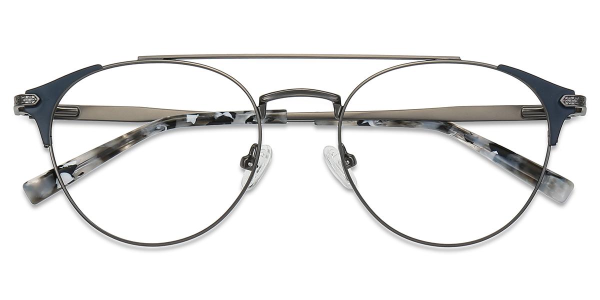 Unisex Glasses Large M32839 | Gunmetal Blue Metal Aviator Frame | Firmoo UK