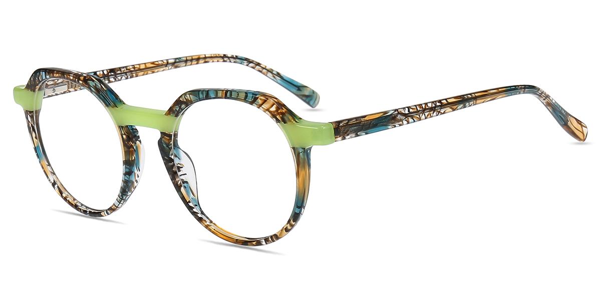 Women Glasses Medium AC51188 | Green Pattern Acetate Round Frame ...