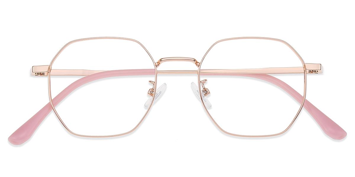 Lunettes de vue Unisexe M36098 | Or Rose Métal Petit Polygone lunettes ...
