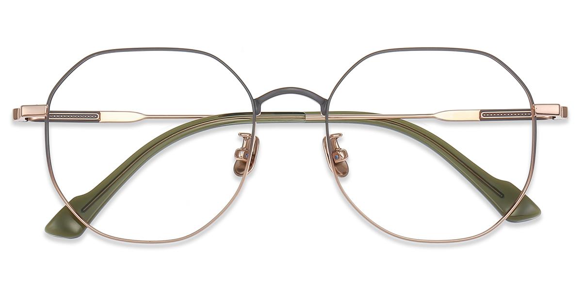 Unisex Glasses Large T41141 | Grey Rose Gold Titanium Geometric Frame ...