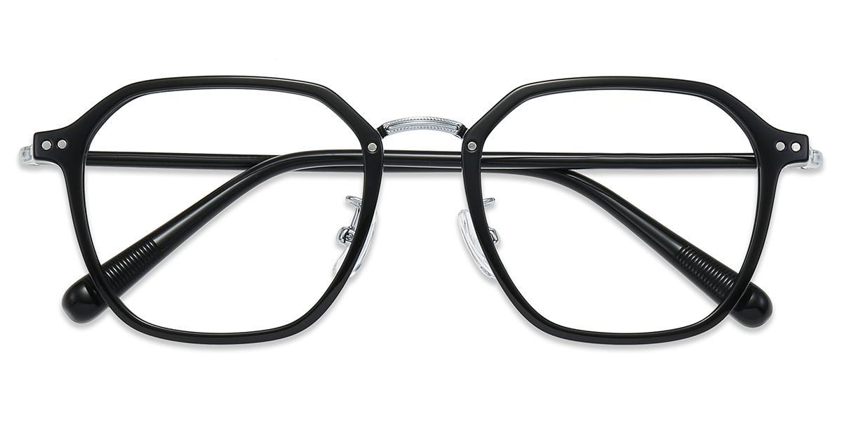 Unisex Glasses Large TM47139 | Black Silver Tr Metal Polygon Frame ...