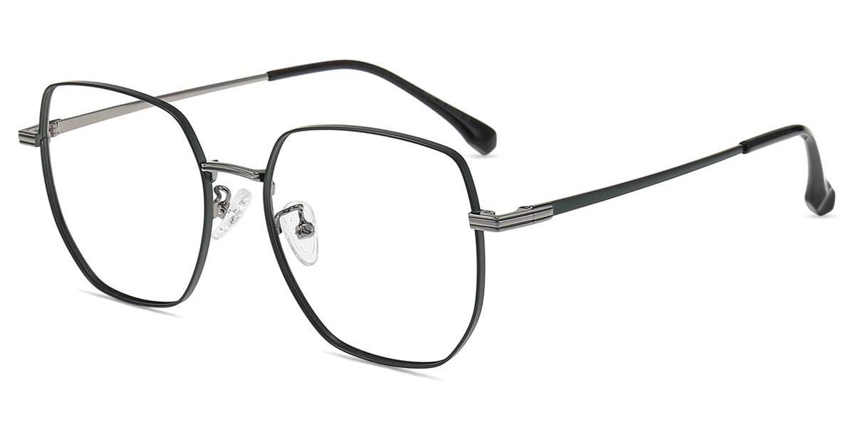 Unisex Glasses Large M04395 | Green Gunmetal Metal Square Frame | Firmoo UK
