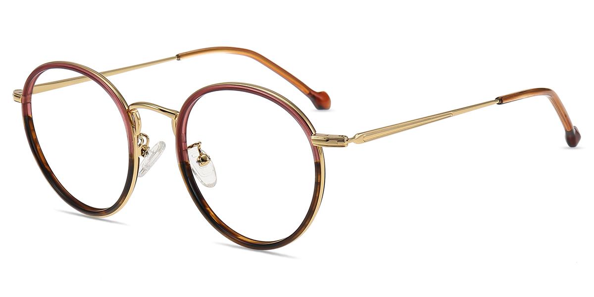 Women Glasses Medium TM58394 | Gold Pink Brown Tr Metal Round Frame ...