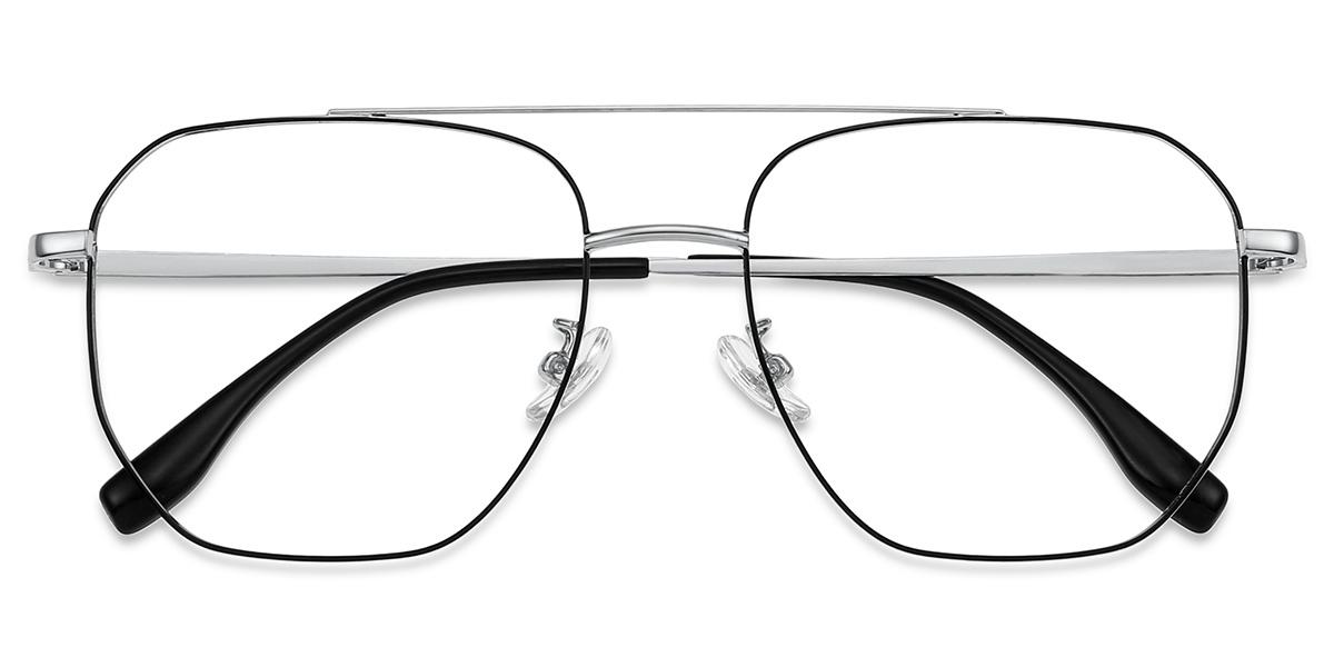 Unisex Glasses Large M21572 | Black Silver Metal Aviator Frame | Firmoo UK