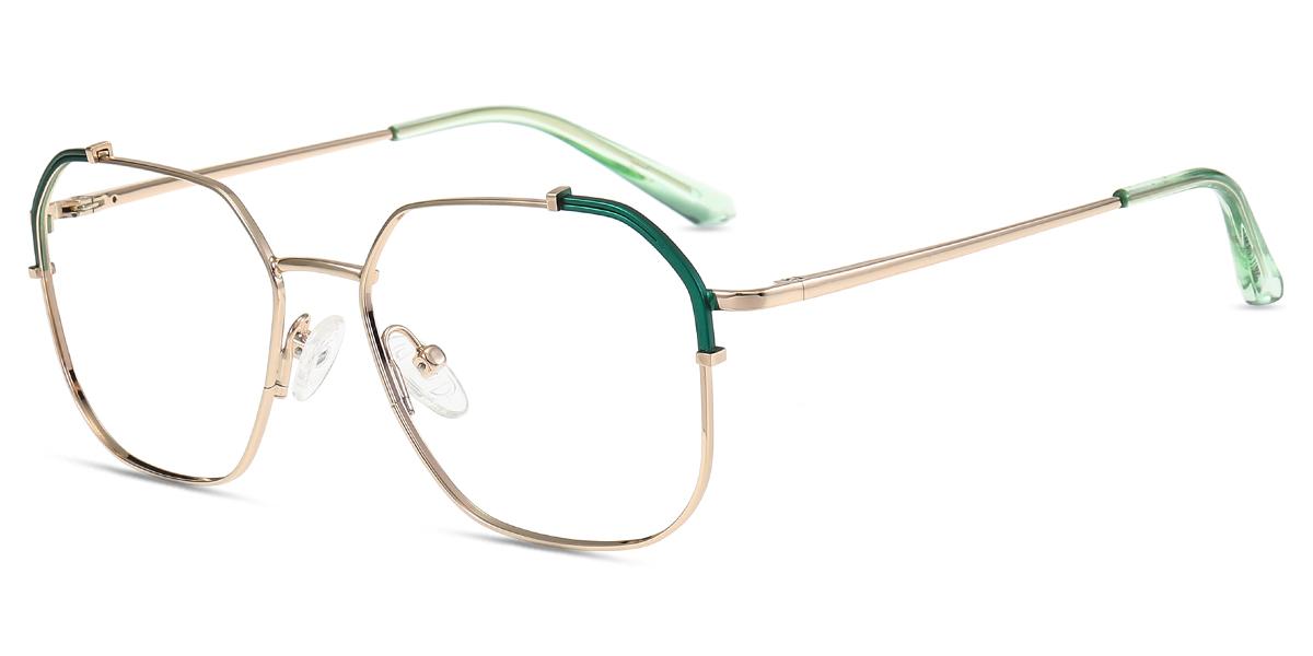 Women Glasses Medium M10527 | Green Gold Metal Geometric Frame | Firmoo UK