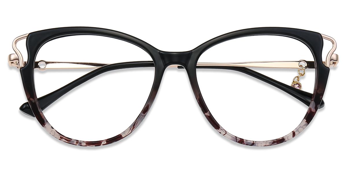 Women Glasses Large Crace21102 | Black Pattern Tr Metal Cat Eye Frame ...