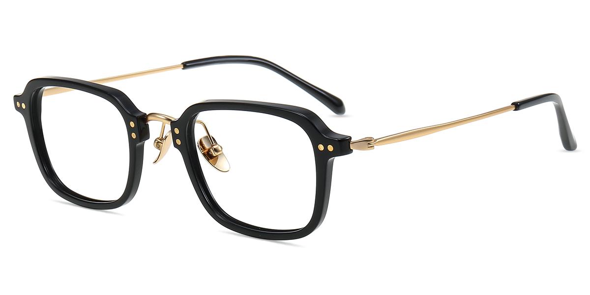 Unisex Glasses Large PM94194 | Black Gold Acetate Metal Rectangle Frame ...