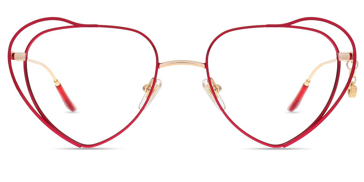 Women Glasses Medium Andrew037 Burgundy Gold Metal Heart Frame