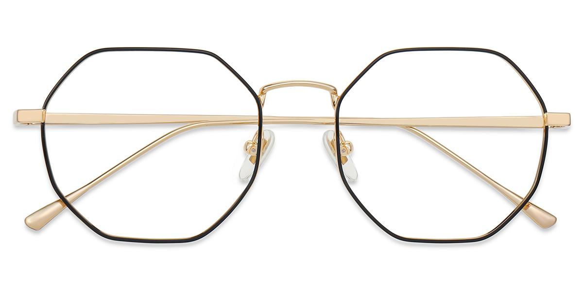 Lunettes de vue Unisexe Cathy23506 | Or Métal Moyen Polygone lunettes ...