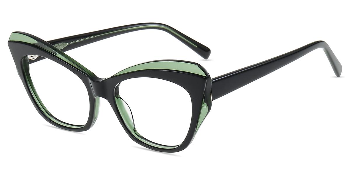 Women Glasses Medium Ac29930 Black Green Acetate Cat Eye Frame